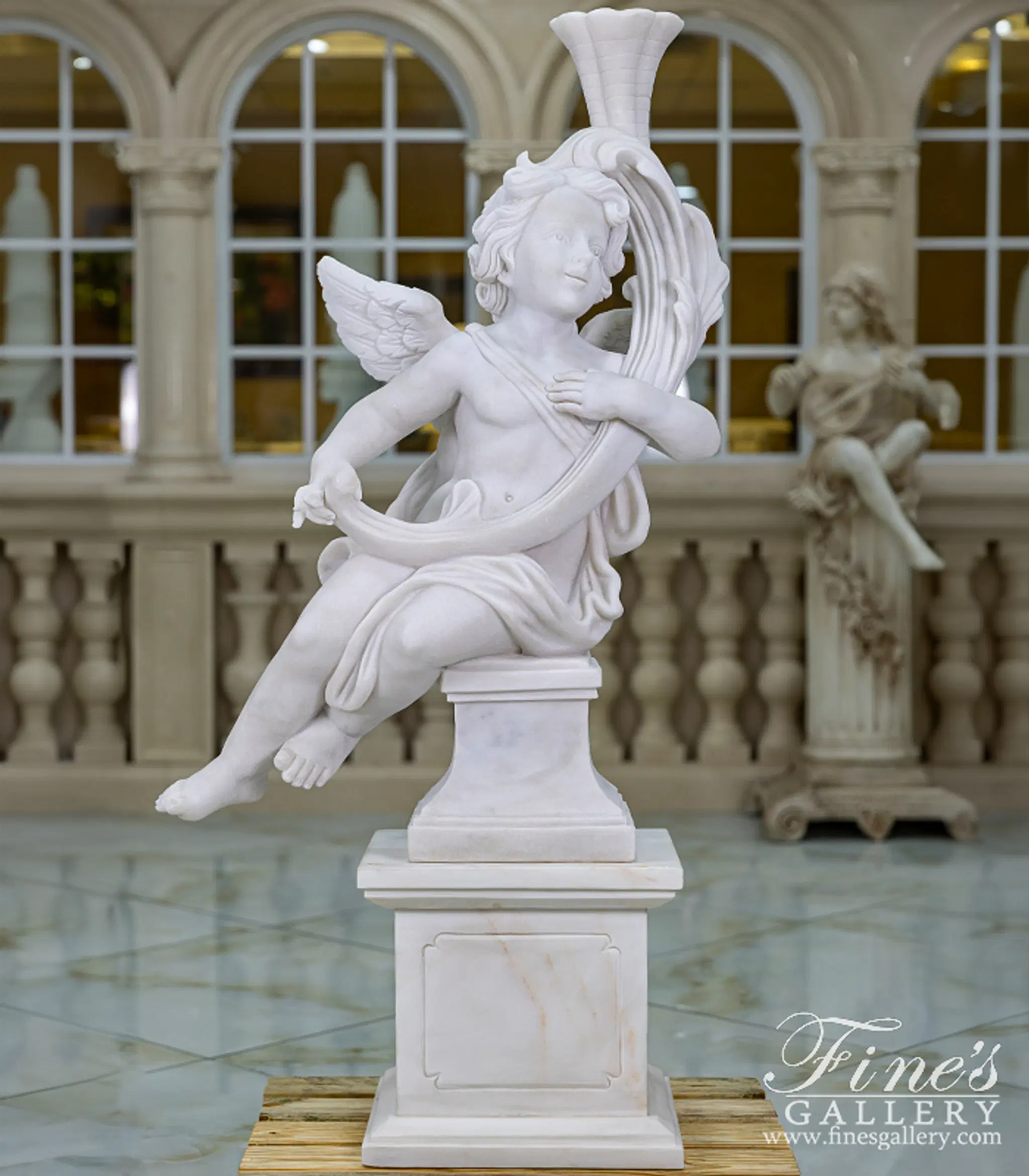 Marble Statues - Carved Marble Cherub Statues - MS-1273 - Fine's Gallery, LLC.
